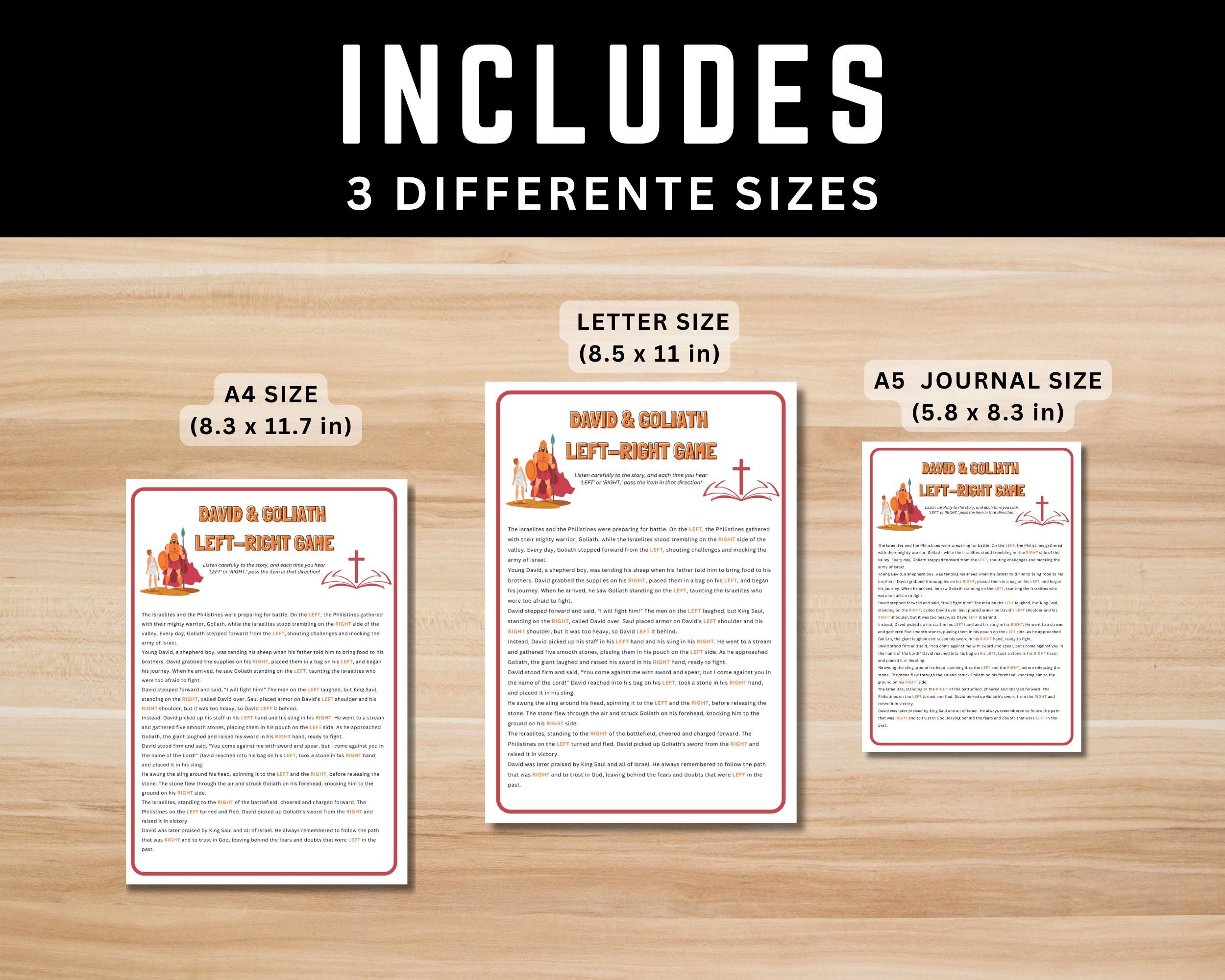 David and Goliath Game Left-right Game - Printable Bible Study and ...