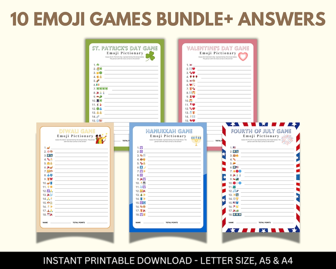 Emoji Games Bundle | 10 Printable Party Games | Fun Party Activity for ...