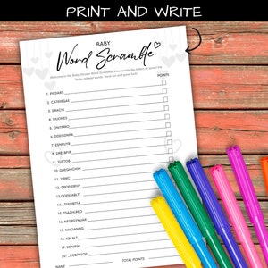 Editable Baby Shower Word Scramble Game With Answer Key | Gender ...