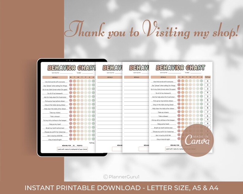 Kids Behavior & Chore Chart Printable Daily Behavior Tracker Reward ...