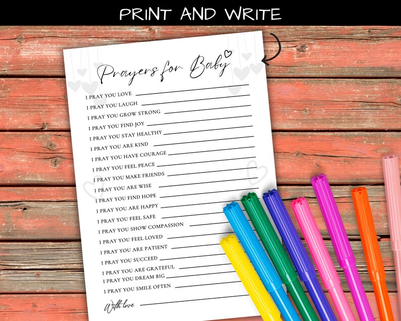 Printable Prayers for Baby Shower Game | Editable Baby Wishes Cards ...
