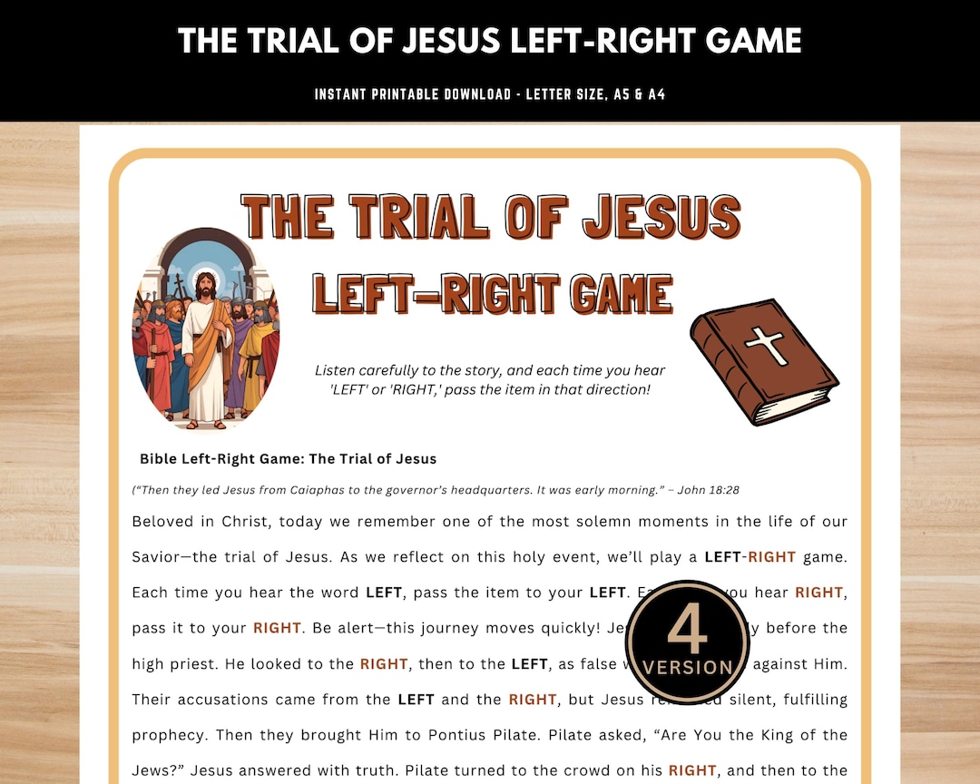 Bible Left Right Game Printable | the Trial of Jesus | Christian Gift ...