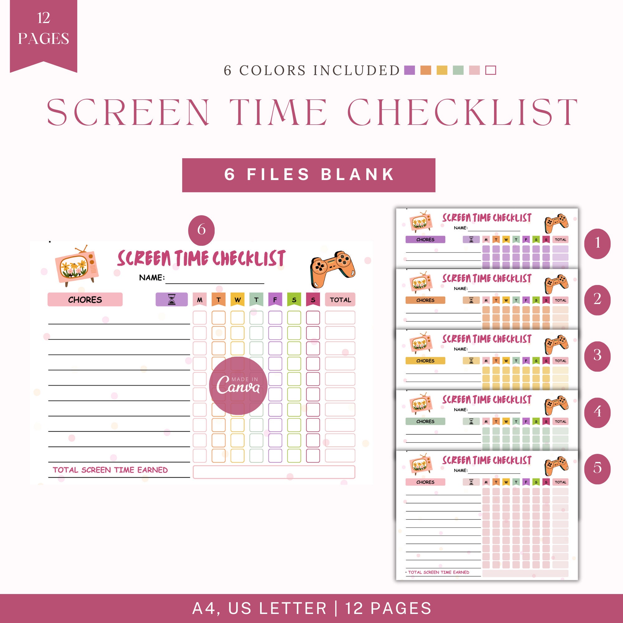Editable Screen Time Chore Chart Printable, Screen Time Chart Checklist ...