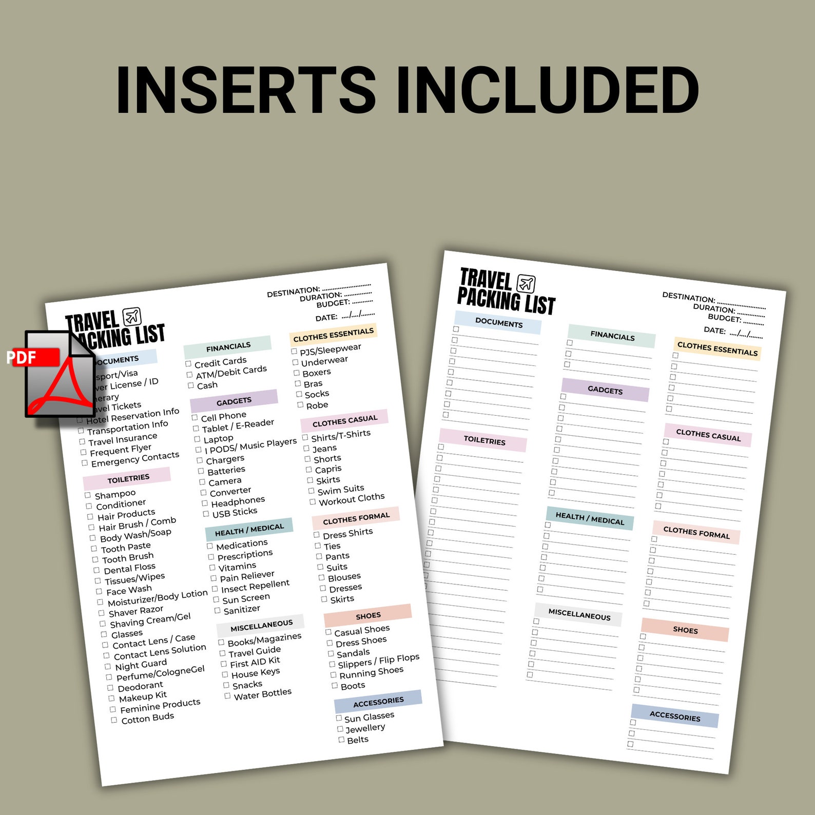 Travel Packing List Printable - Instant Download for Efficient Vacation ...