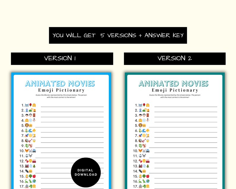 Animated Movies Emoji Pictionary Game Fun Printable Party Game for Kids ...