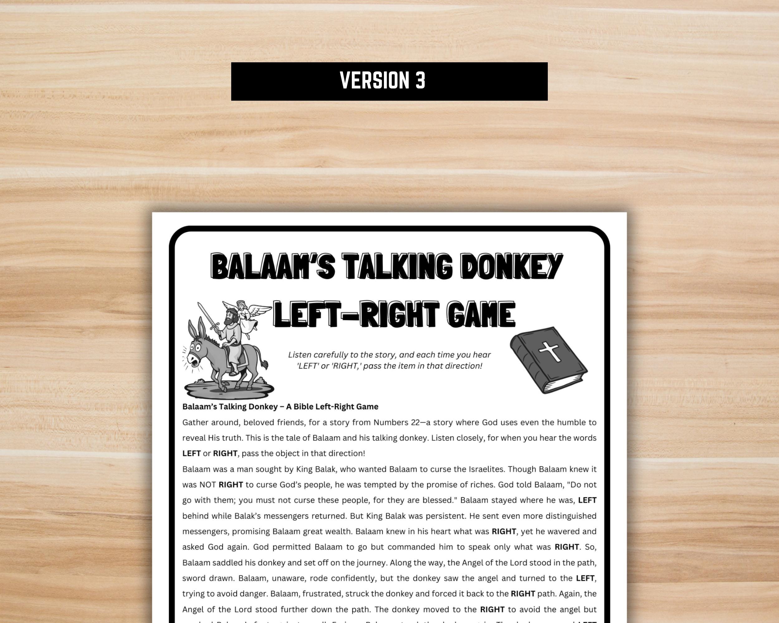 Balaam's Talking Donkey Left-right Game - Printable Bible Story ...