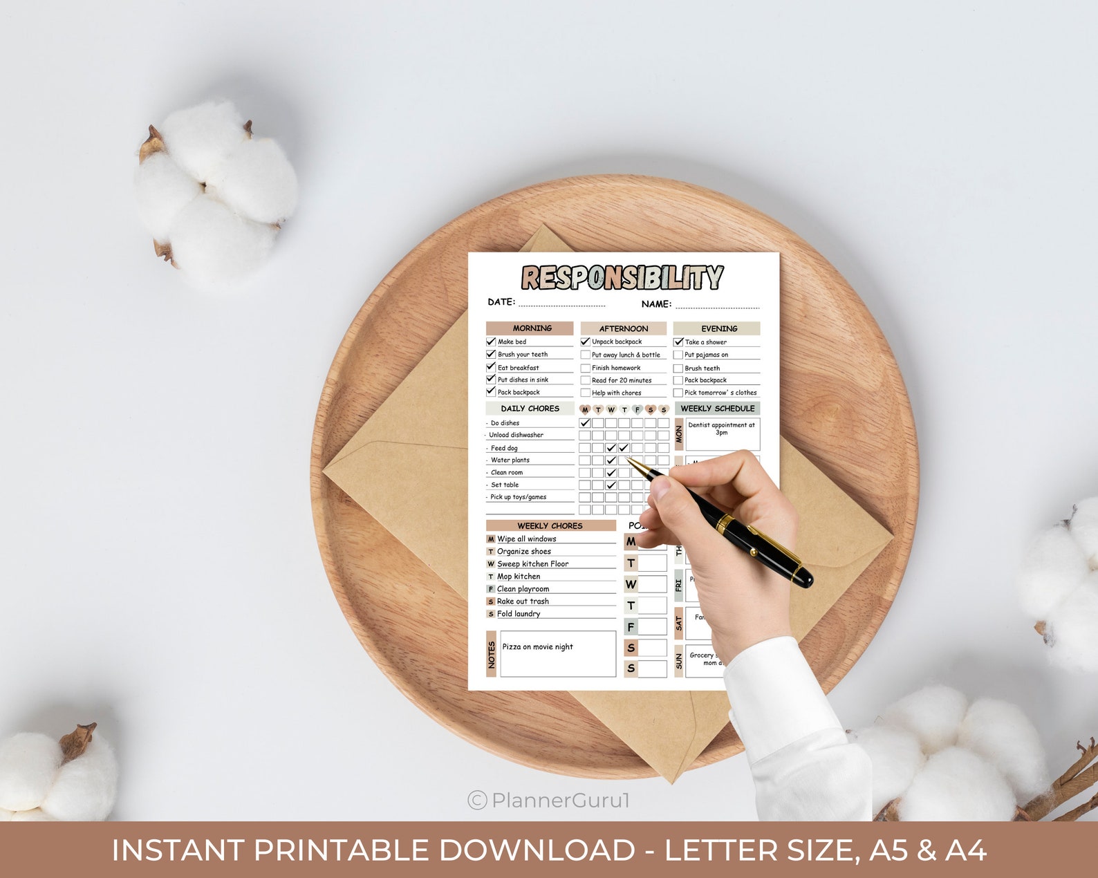 Editable Task Sheets for Kids | Printable | Daily Weekly Responsibility ...