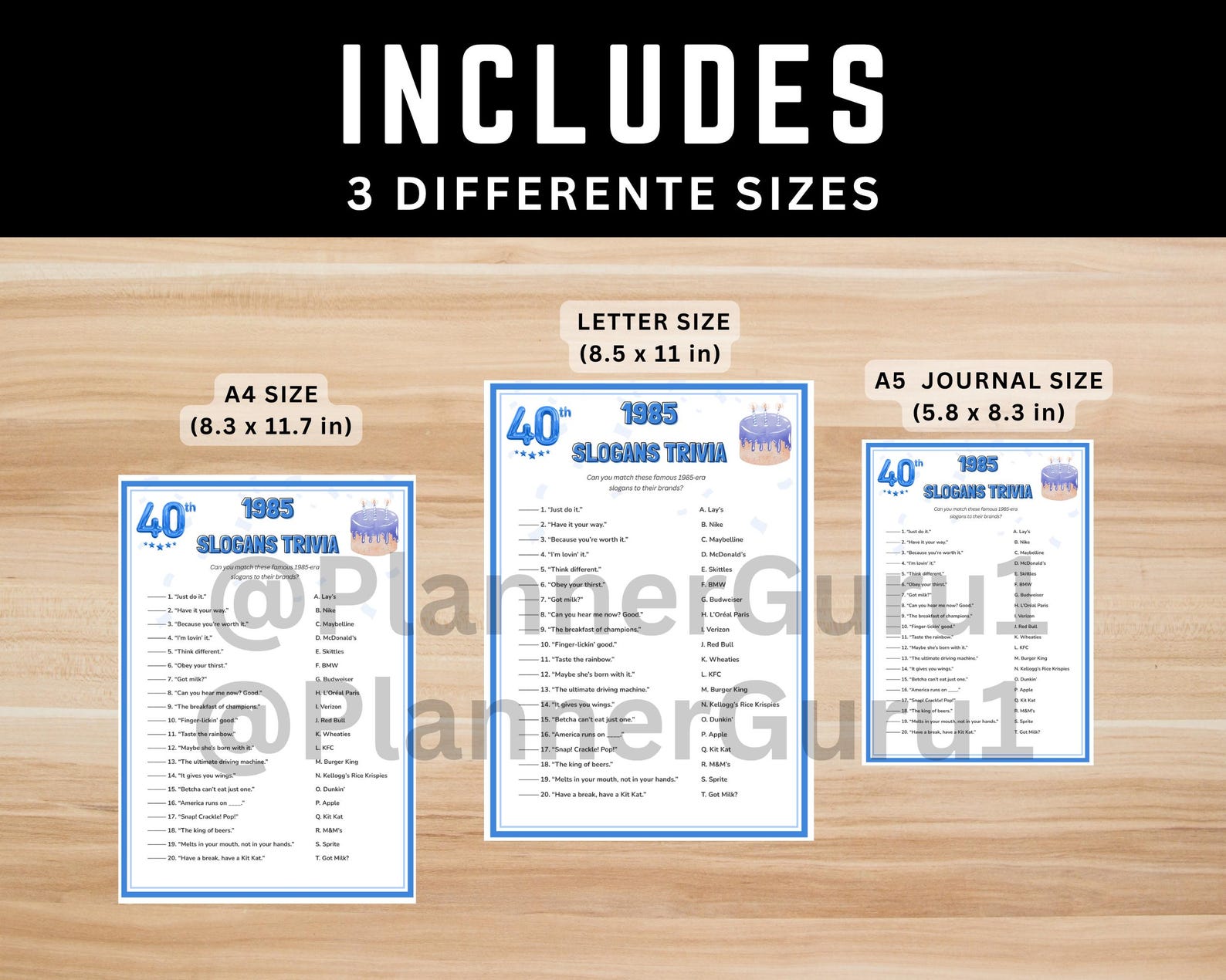 1985 Slogans Trivia Game Printable – 40th Birthday Game, Born in 1985 ...