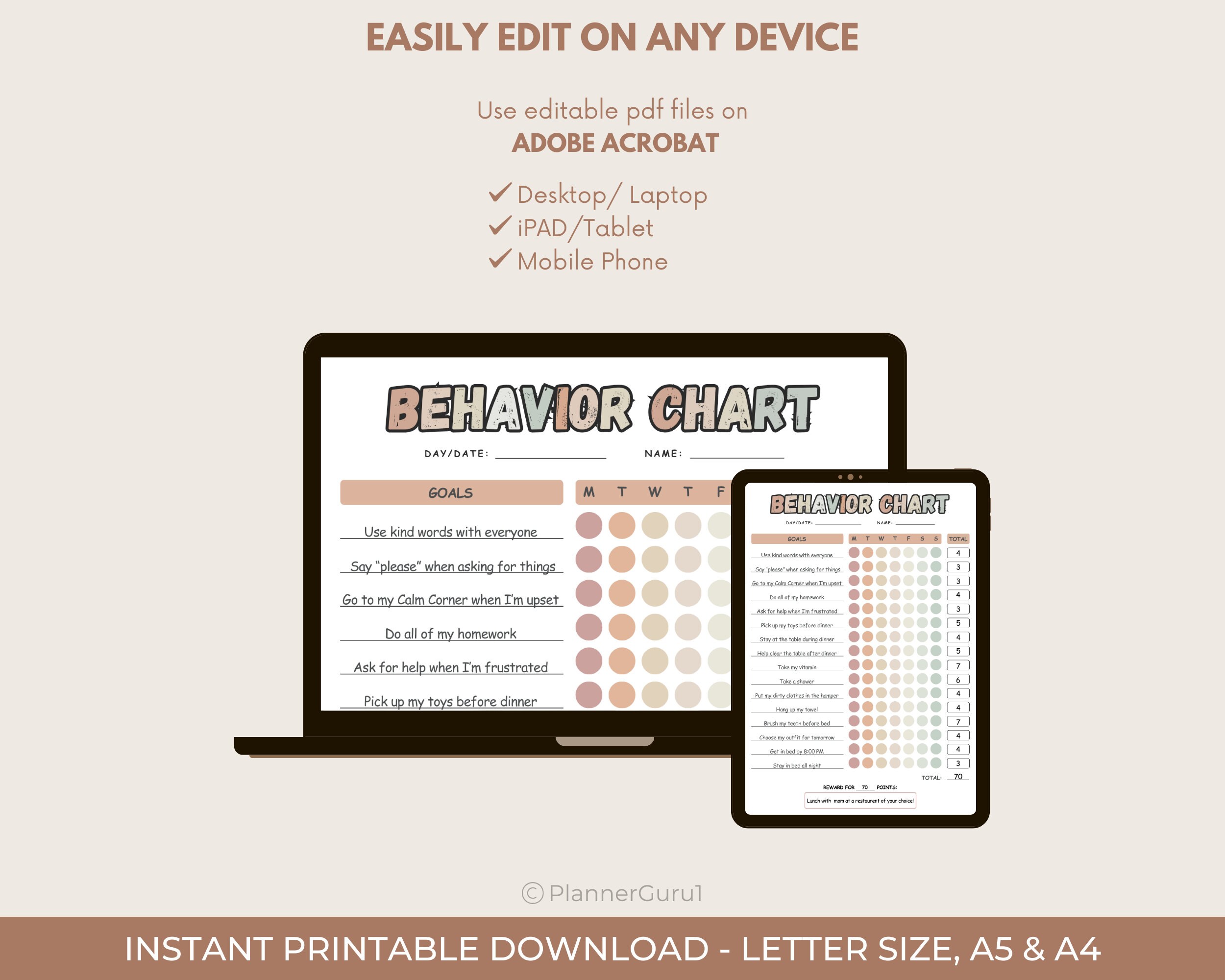Kids Behavior & Chore Chart Printable Daily Behavior Tracker Reward ...