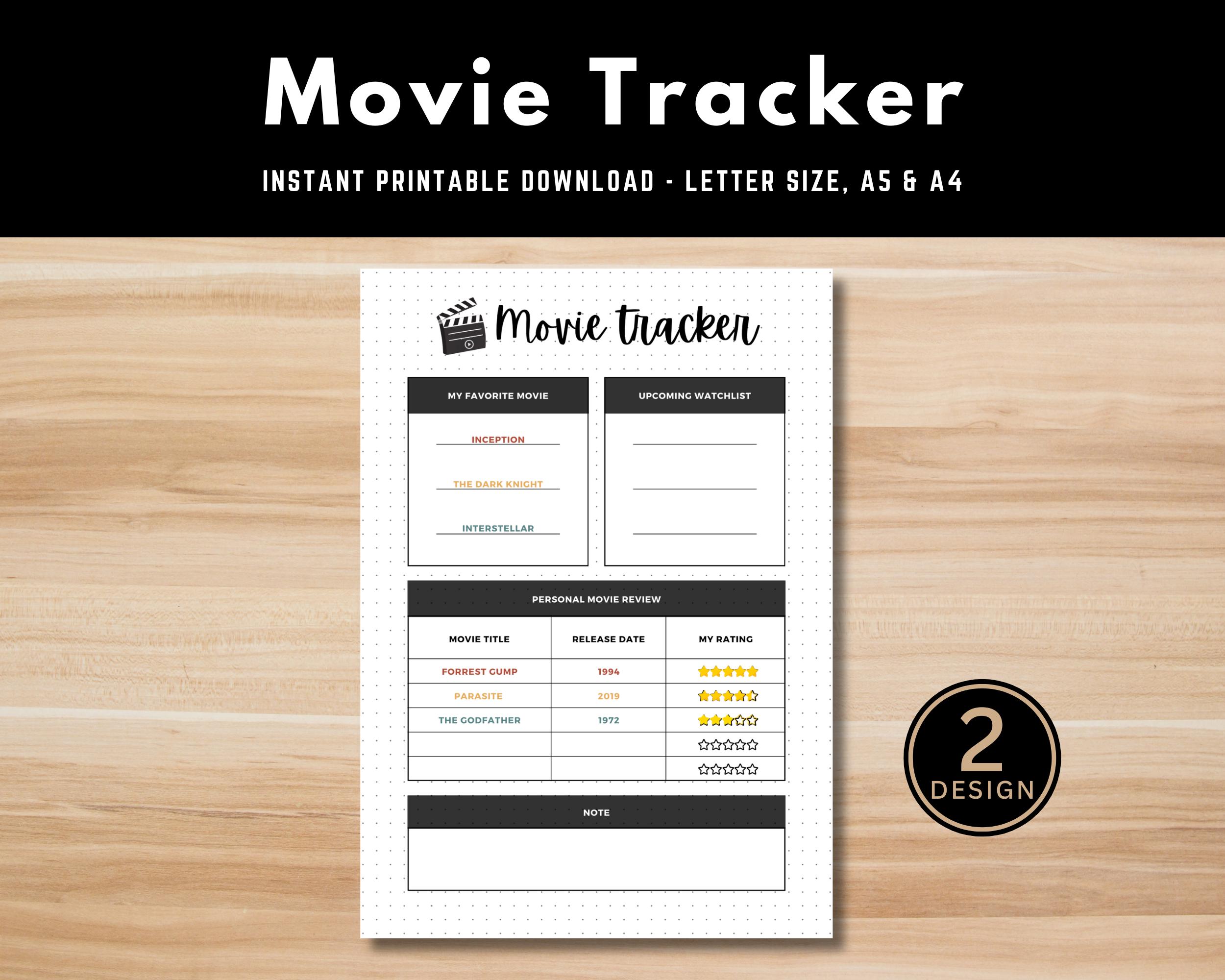 Printable Movie Tracker Journal Page - Film Log Planner Template for ...