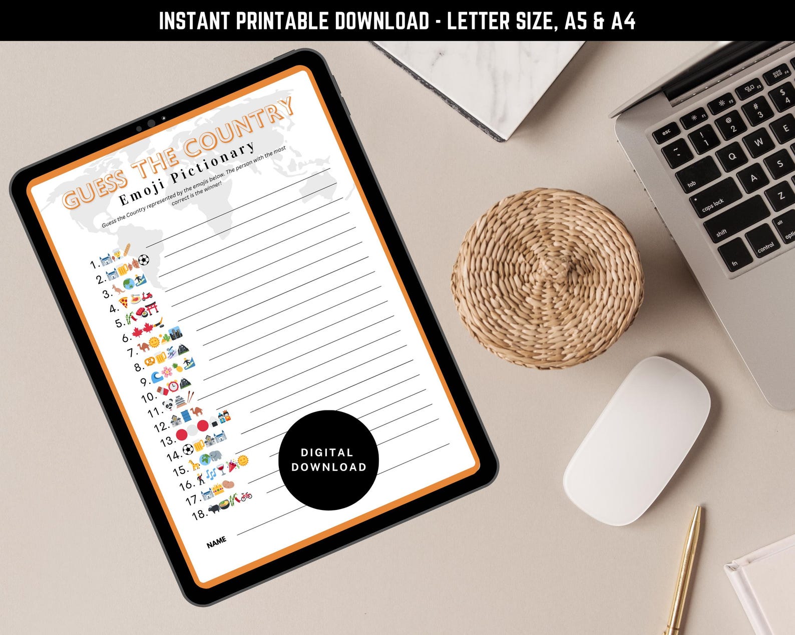 Guess the Country Emoji Pictionary | Printable Party Game | Family Fun ...