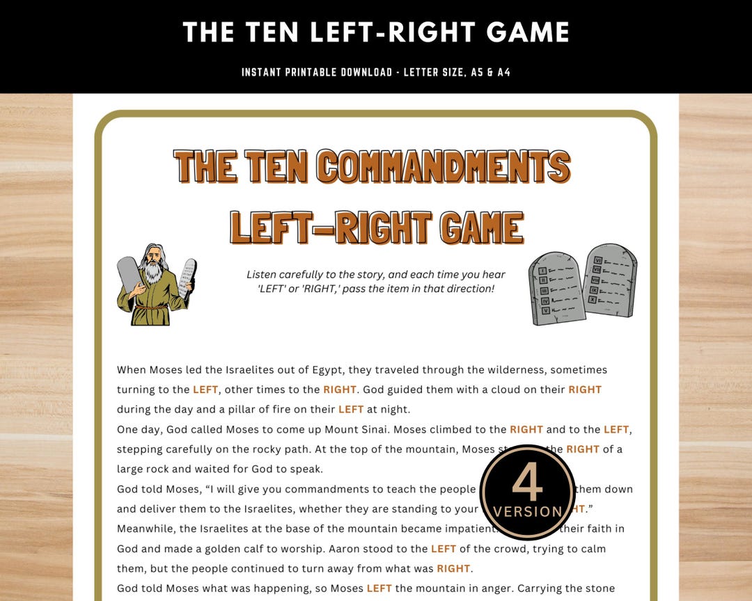 The Ten Commandments Game Left-right Game - Printable Bible Game for ...