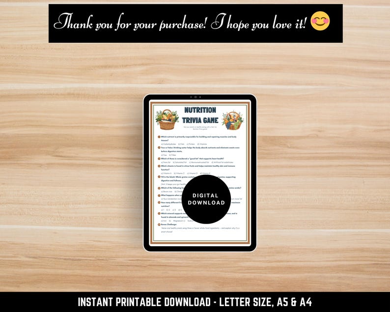 Nutrition Trivia Game Printable – Healthy Eating Quiz, Food & Wellness ...