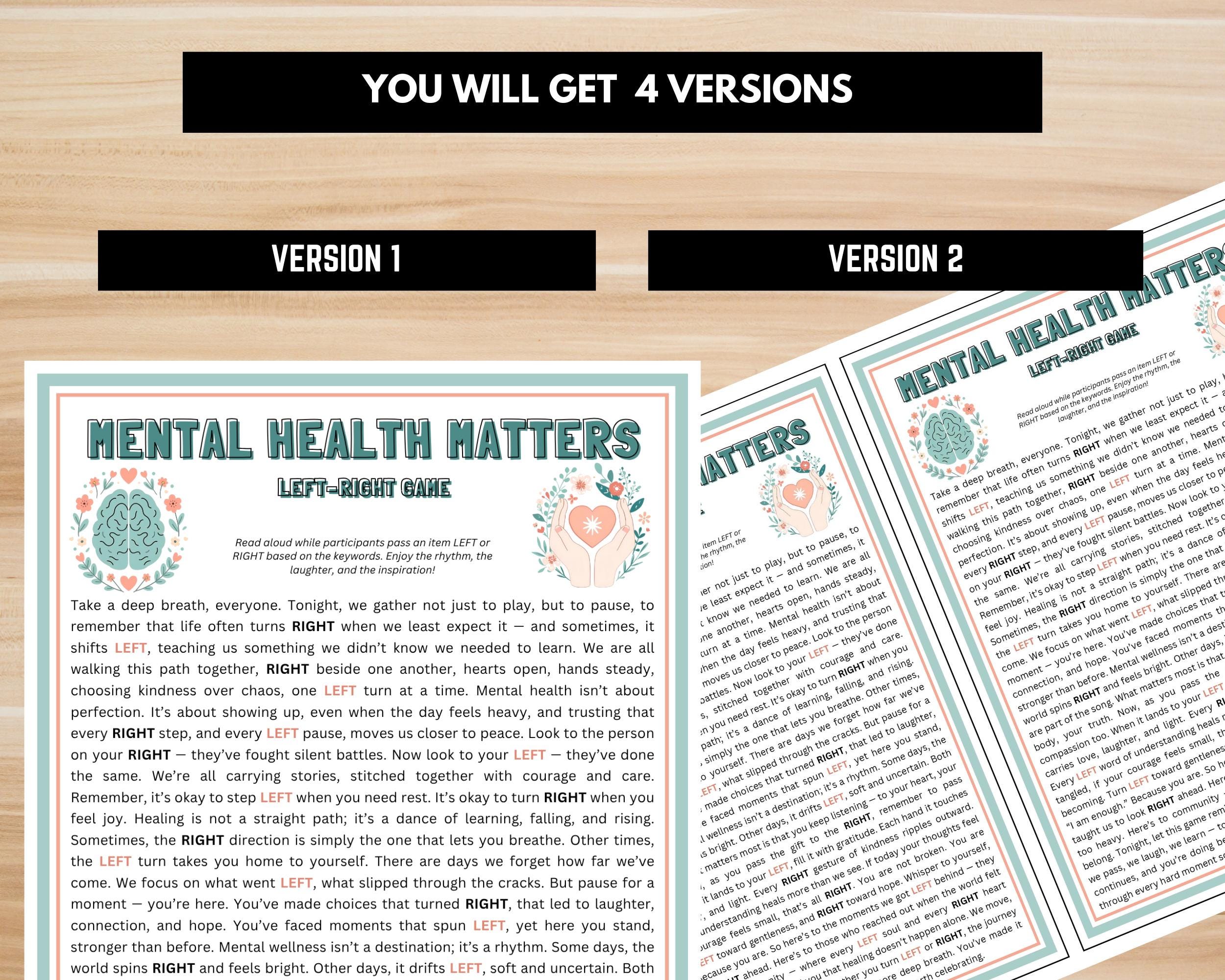 Mental Health Matters Left Right Game Printable – Pass the Gift Story ...