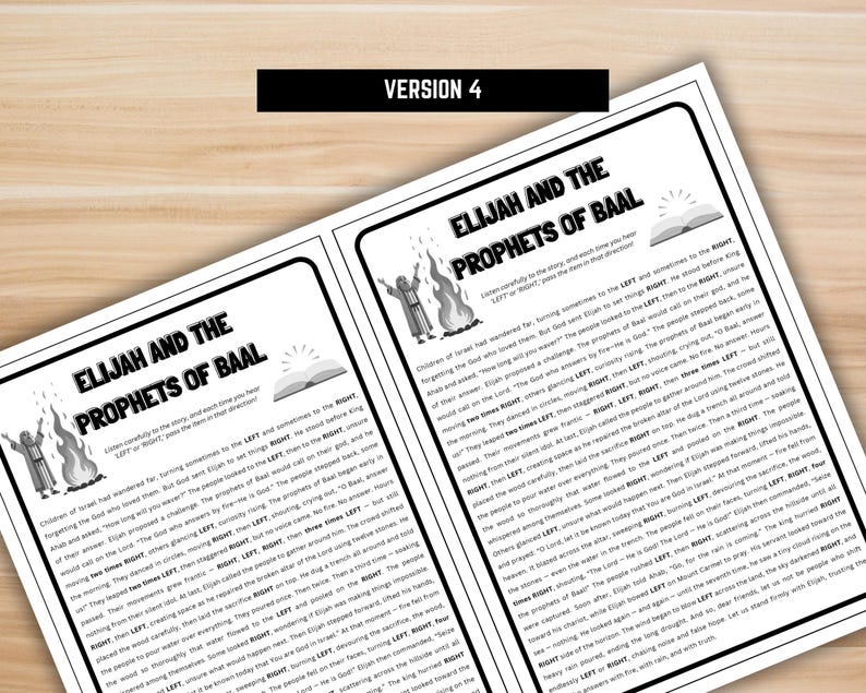 Elijah and the Prophets of Baal Left Right Game - Printable Bible Party ...