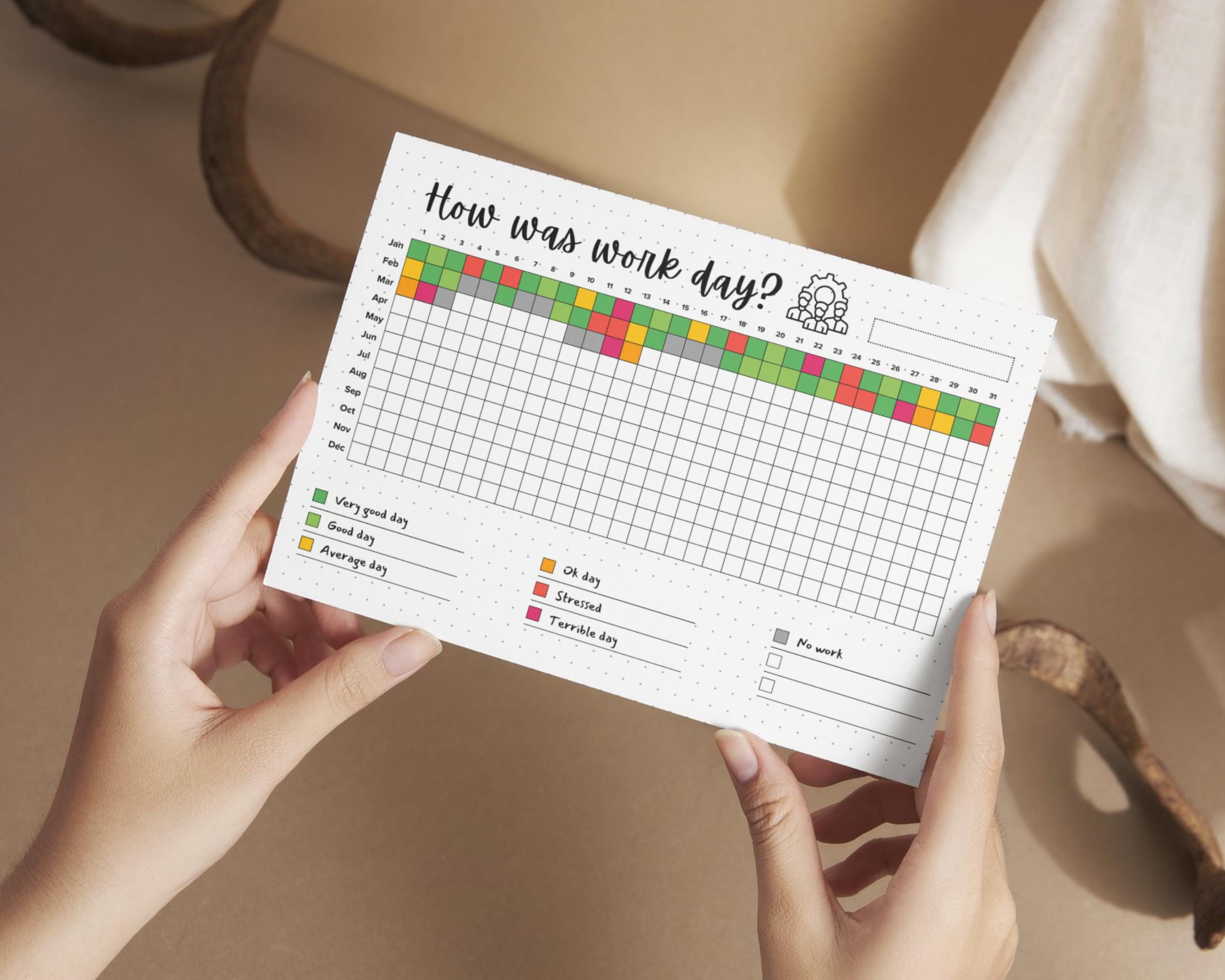 Yearly Work Day Tracker - Printable Mood and Work Tracker Journal Page ...