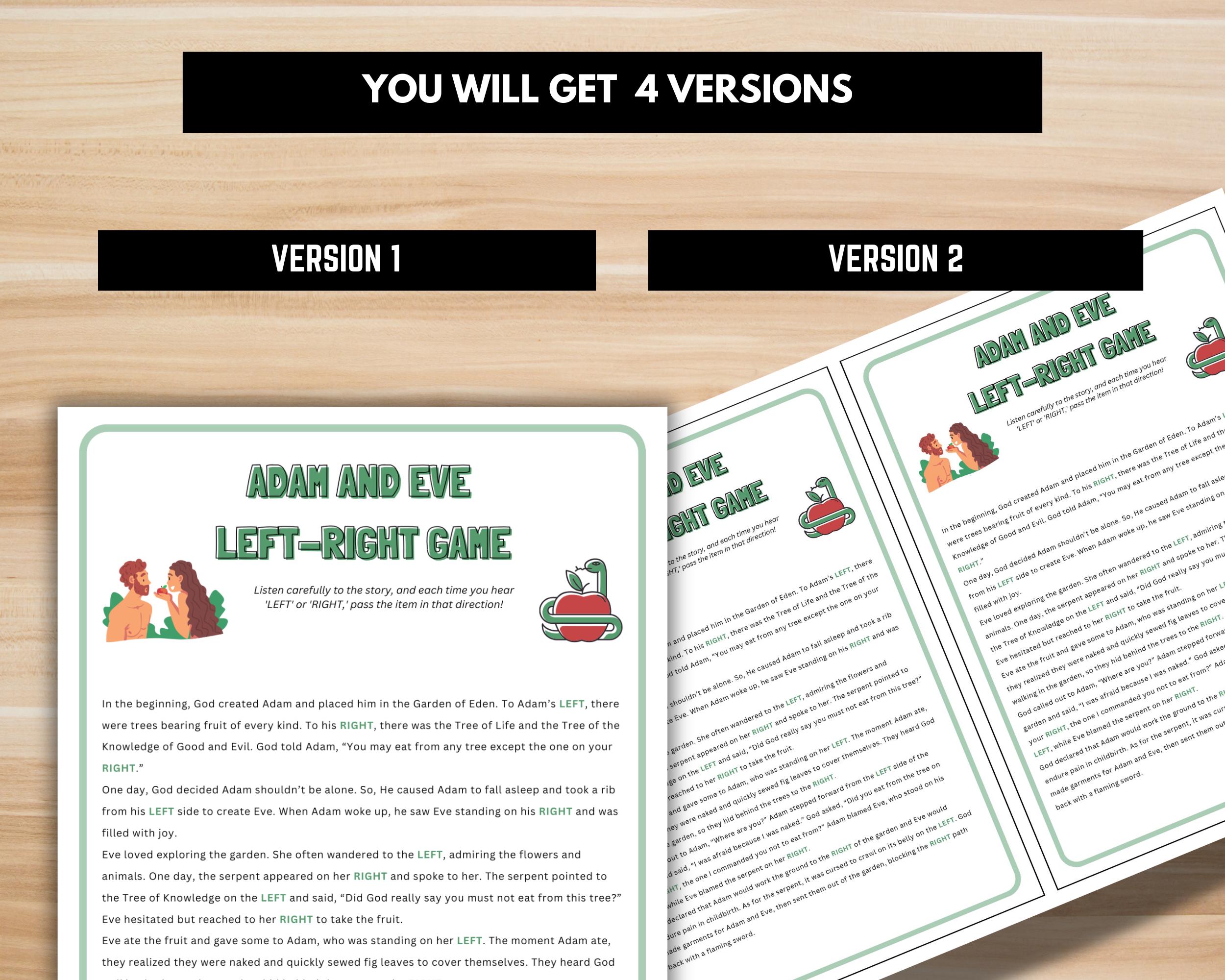 Bible Left Right Game - Printable Adam and Eve Genesis Party Game for ...
