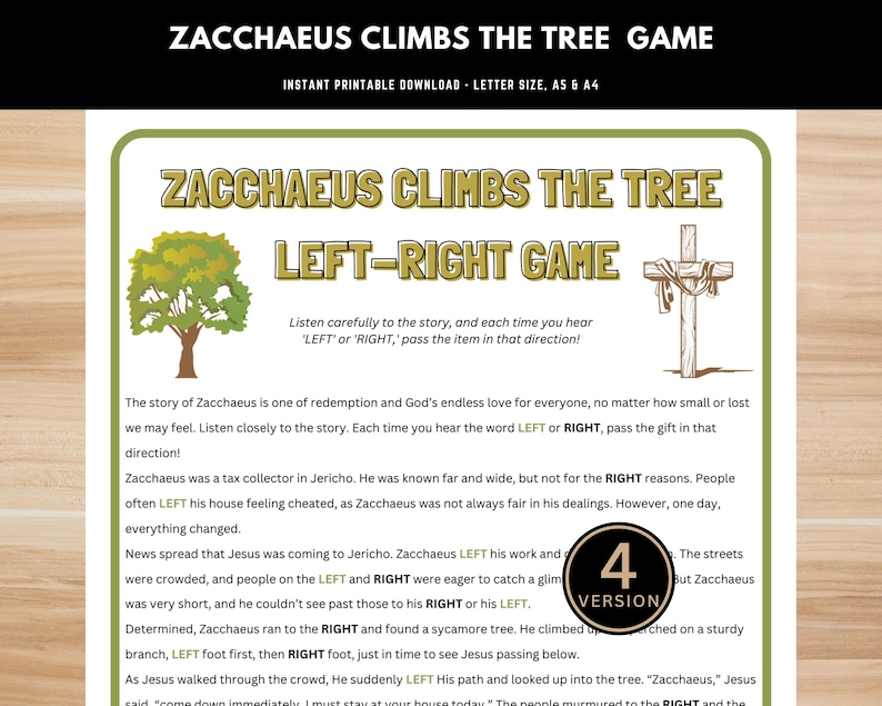 Zacchaeus Climbs the Tree Left Right Game - Printable Bible Study and ...