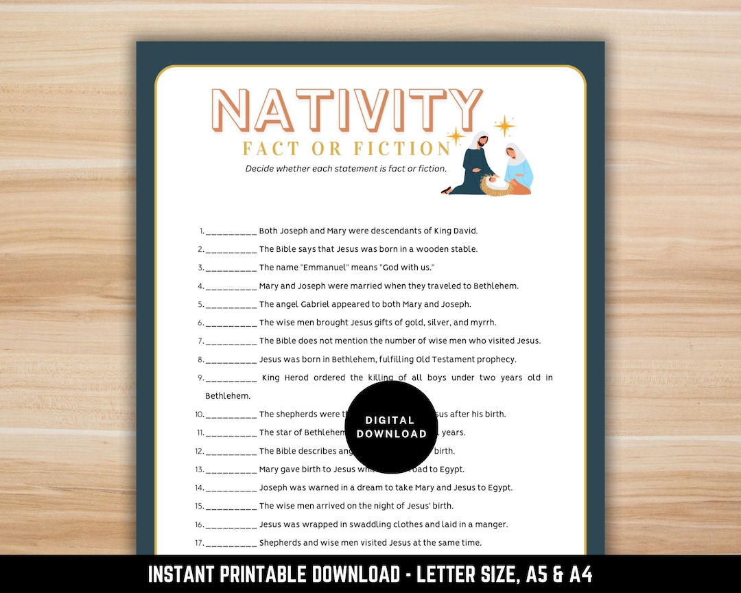 Bible Christmas Trivia | Nativity Fact or Fiction Game | Printable ...