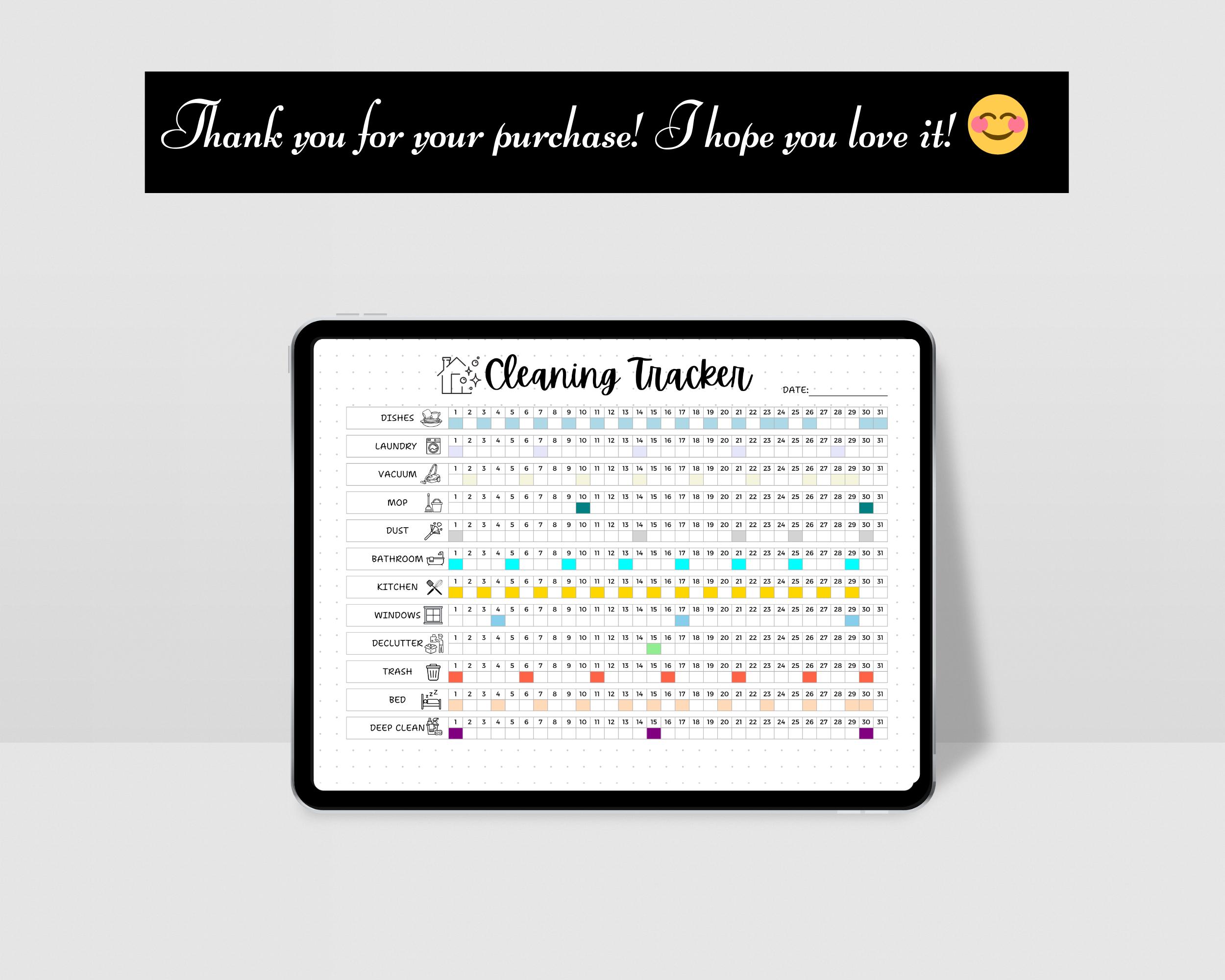 Cleaning Tracker Printable | Chores List and Cleaning Log | Bullet ...
