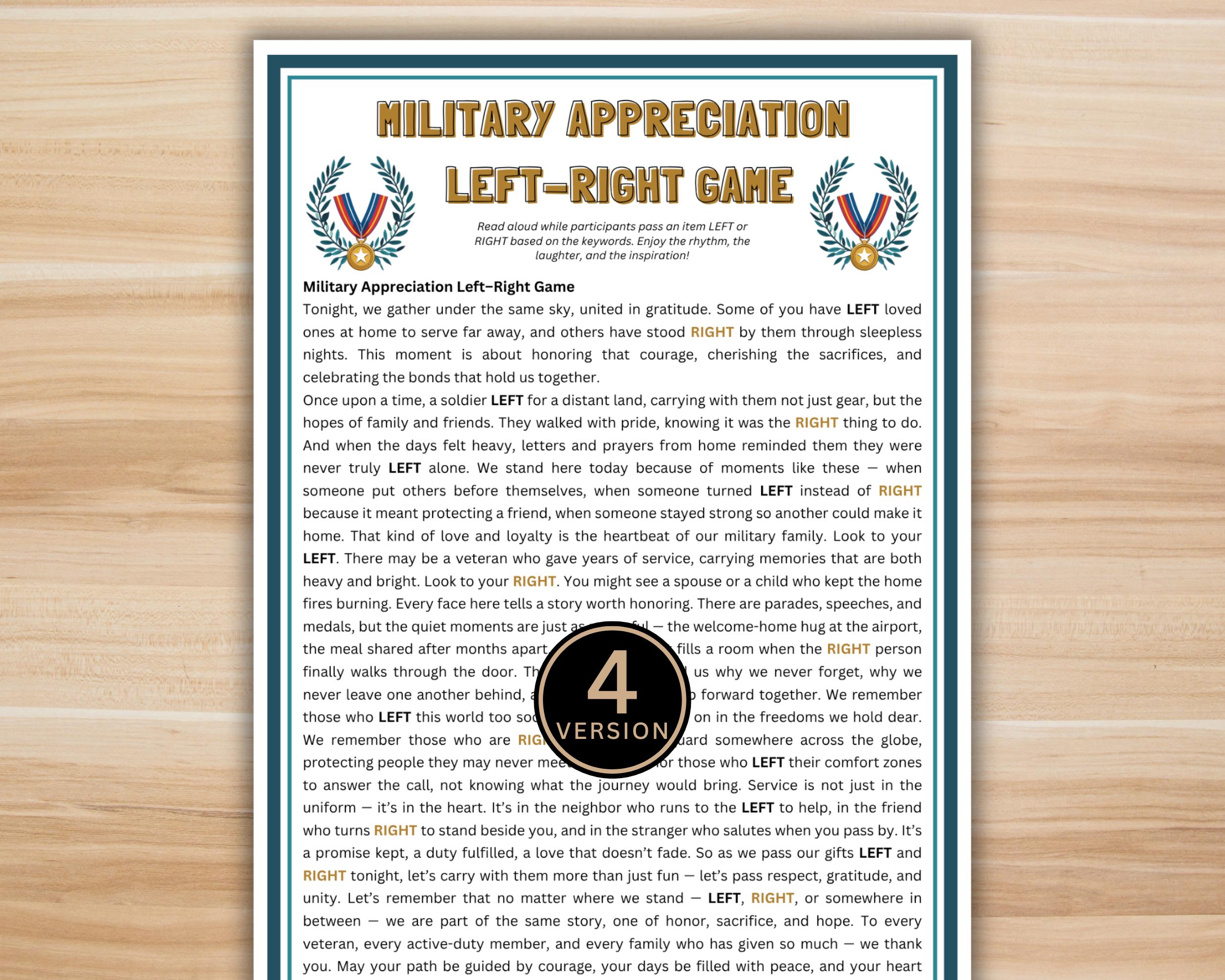Military Appreciation Left Right Game - Printable Story Game for ...