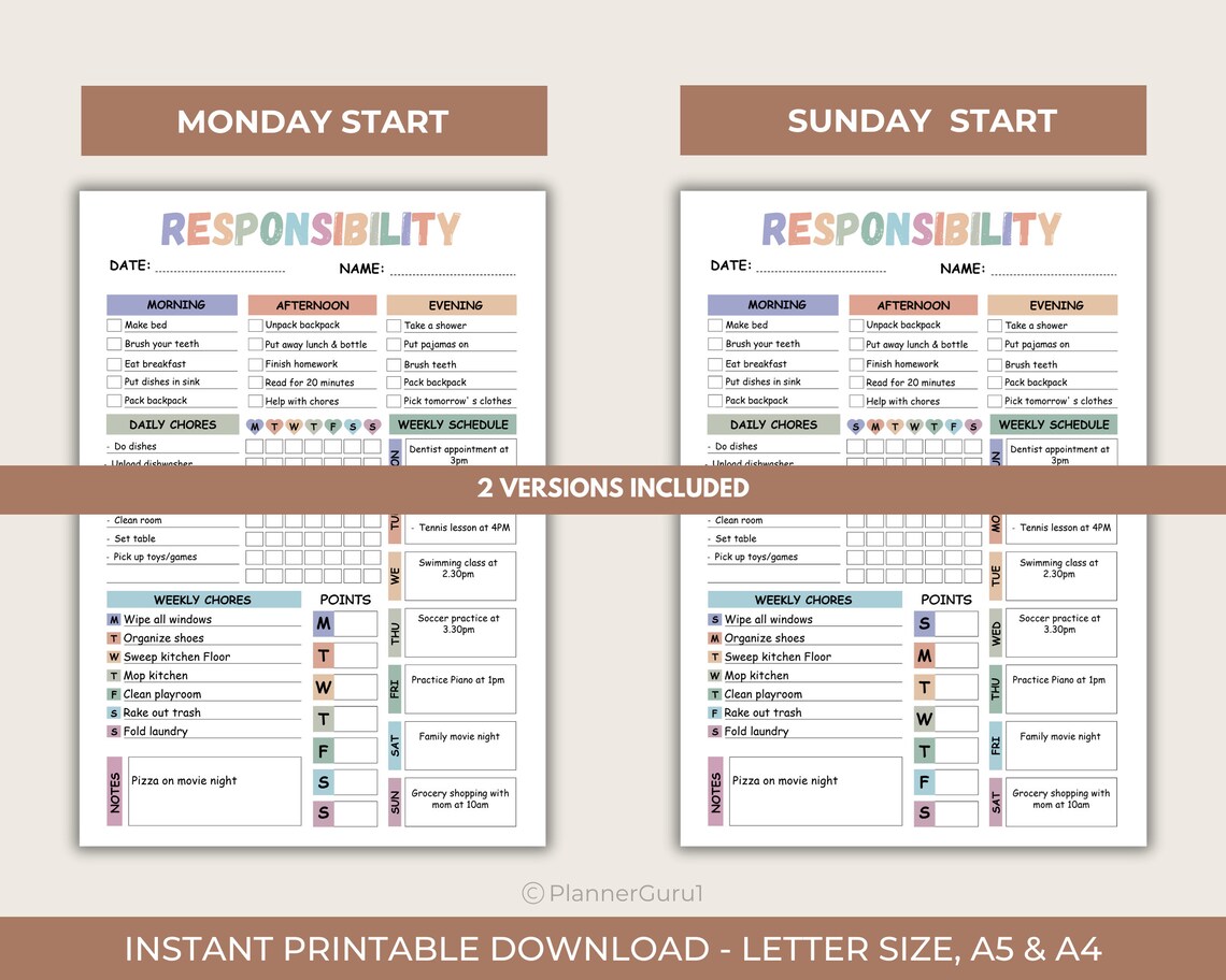 Editable Task Sheets for Kids Printable Daily Weekly Responsibility ...