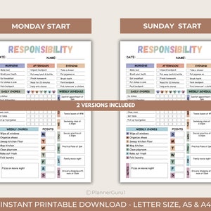 Editable Task Sheets for Kids | Printable | Daily Weekly Responsibility ...