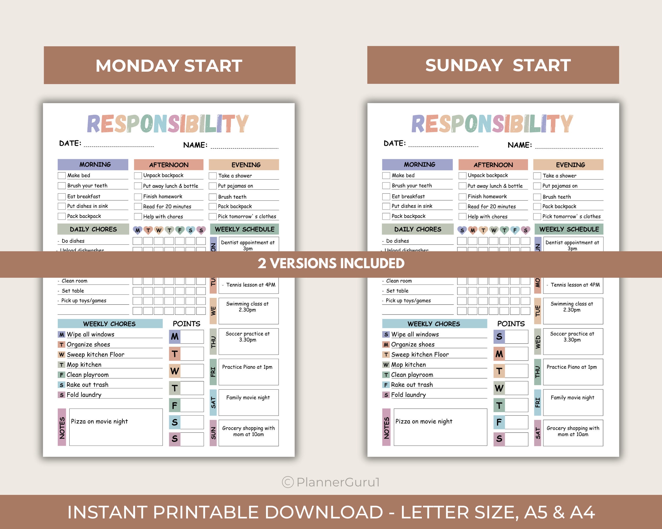 Editable Task Sheets for Kids Printable Daily Weekly Responsibility ...