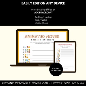 Animated Movies Emoji Pictionary Game - Fun Printable Party Game for ...
