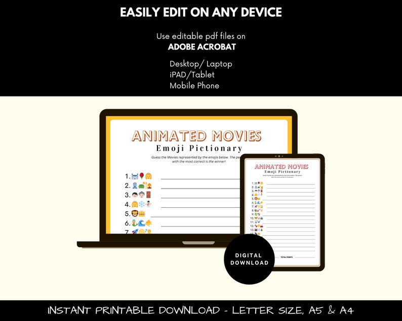 Animated Movies Emoji Pictionary Game - Fun Printable Party Game for ...