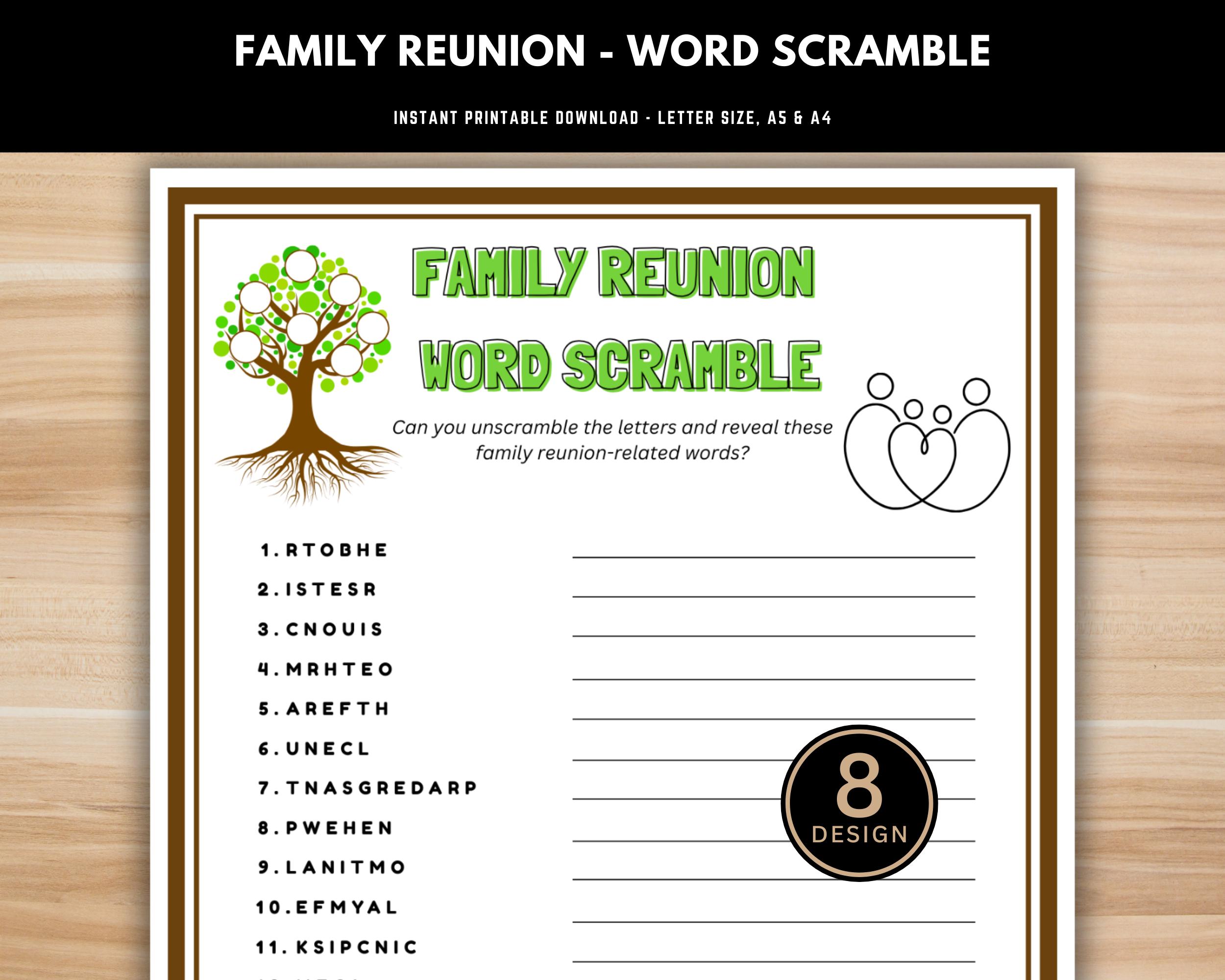 Family Reunion Word Scramble Game Printable – Instant Download Family ...