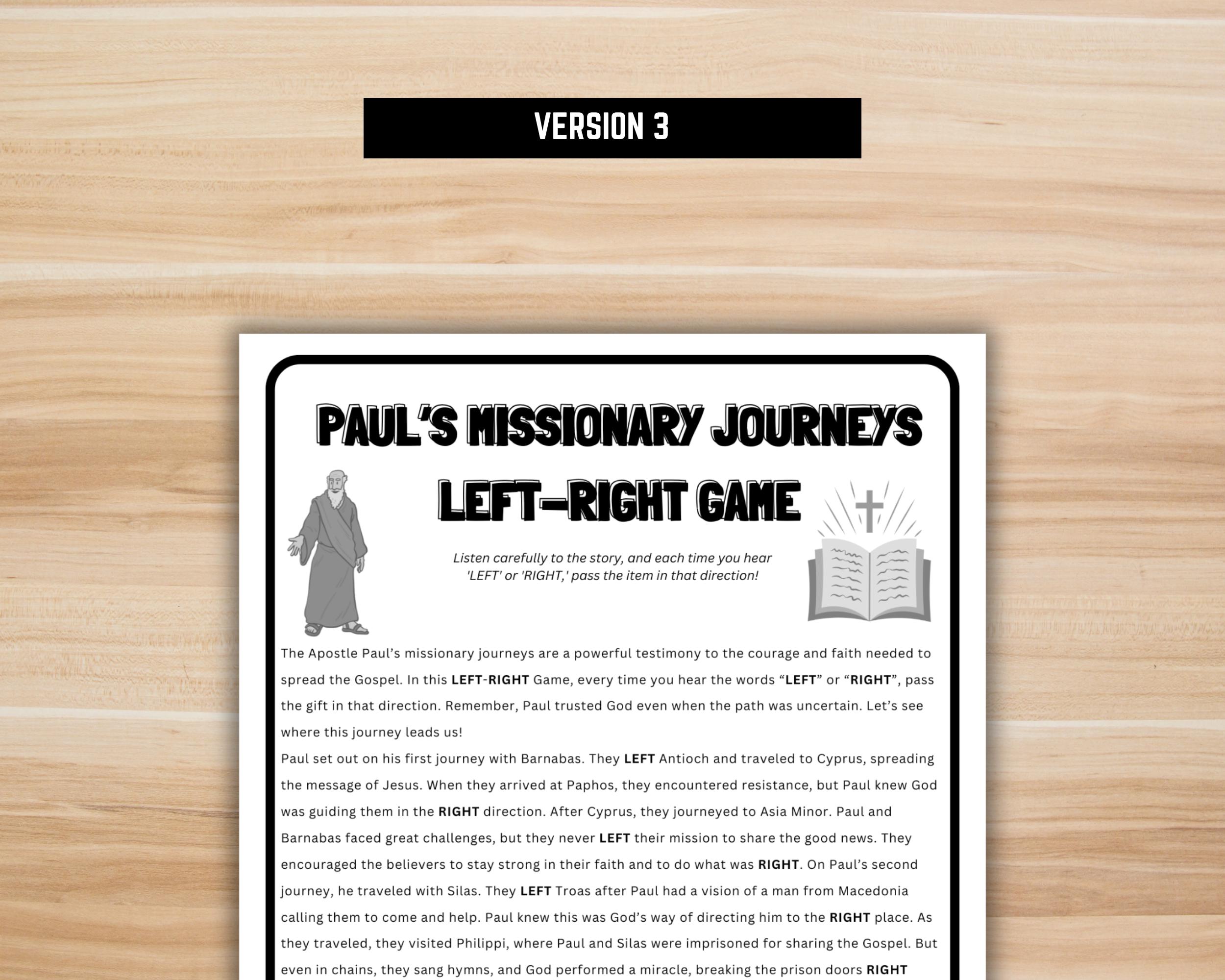 Paul's Missionary Journeys Left Right Game, Bible Study Activity ...
