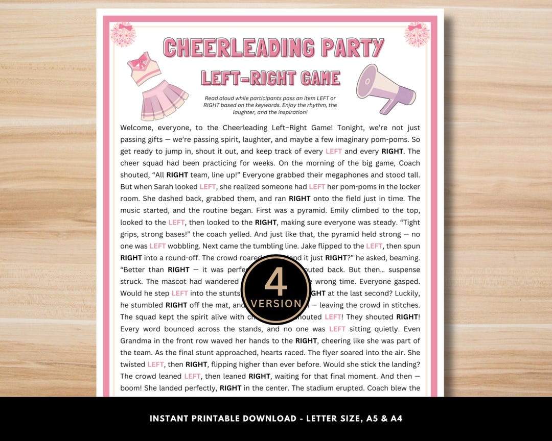 Cheerleading Left Right Game Printable, Pass the Gift Story, Cheer ...