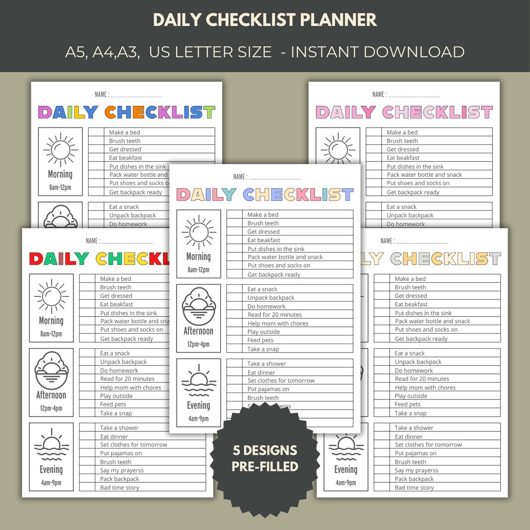 Editable Daily Checklist for Kids, Printable Daily Chore Chart, Kid ...