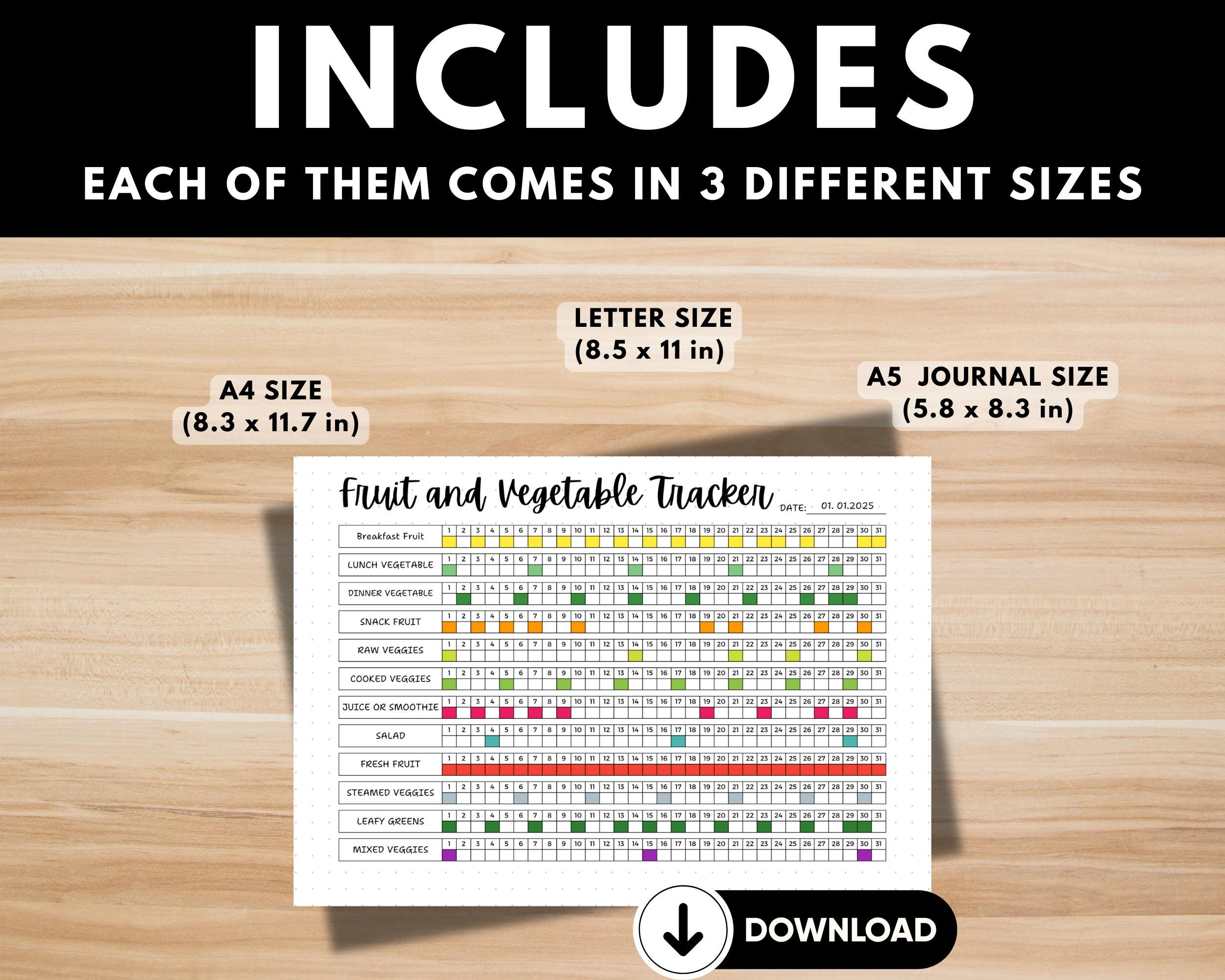 Fruit and Vegetable Tracker - Printable Journal Page - Health & Food ...