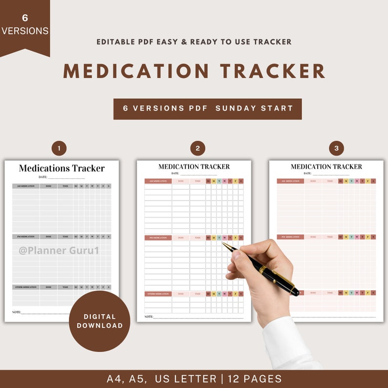 Editable Medication Tracker | Printable Easy Medicine Chart | Weekly ...