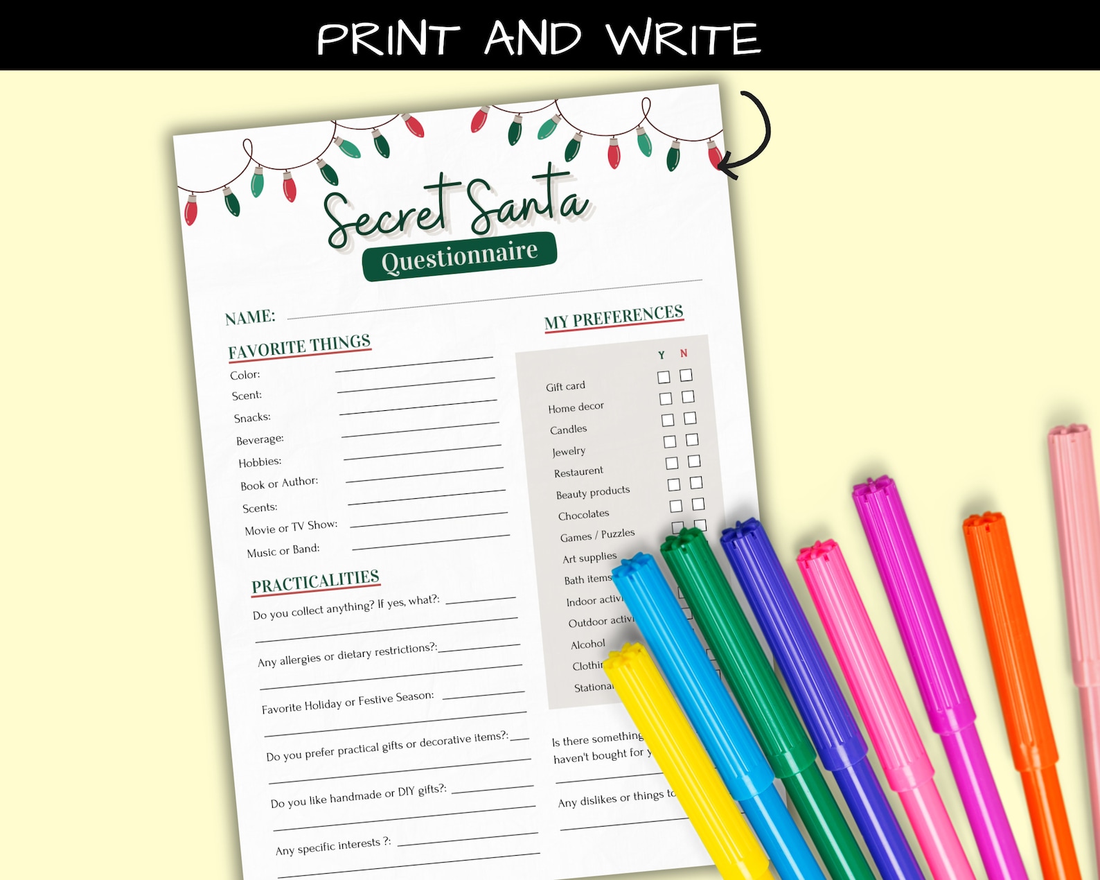 Secret Santa Questionnaire Office Gift Exchange Form Christmas Get to ...