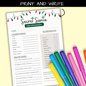 Secret Santa Questionnaire Office Gift Exchange Form Christmas Get to ...