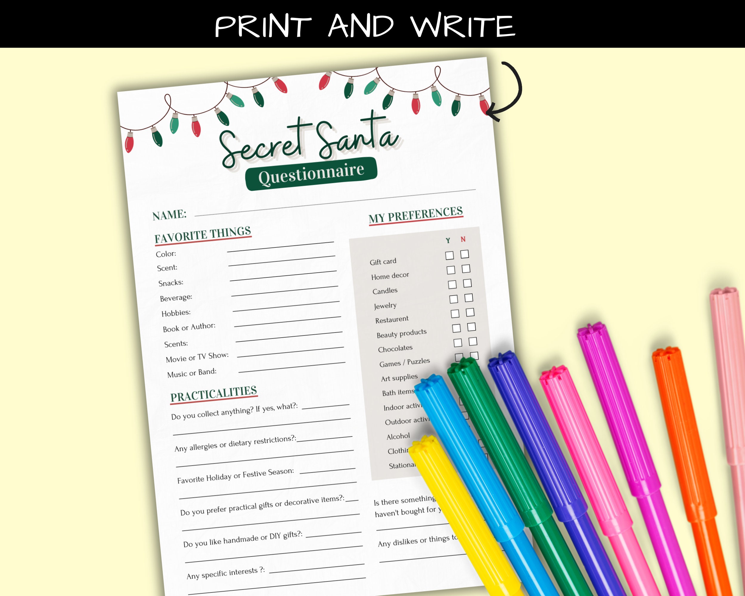Secret Santa Questionnaire - Office Gift Exchange Form | Christmas Get ...