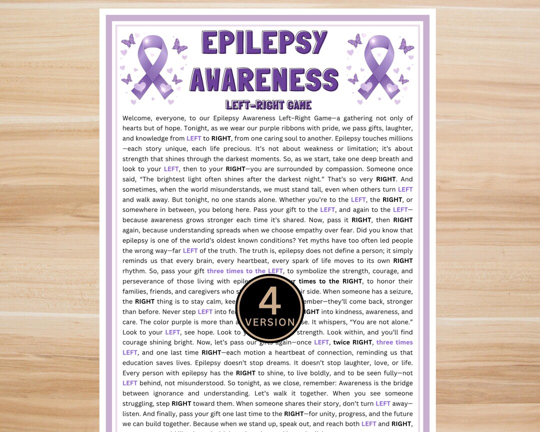 Epilepsy Awareness Left Right Game Printable – Purple Ribbon Awareness ...