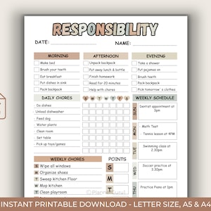 Editable Task Sheets for Kids | Printable | Daily Weekly Responsibility ...