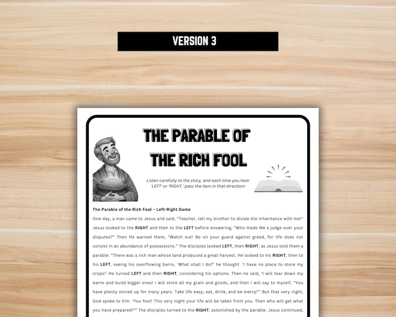 The Parable of the Rich Fool Left Right Game - Printable Bible Party ...
