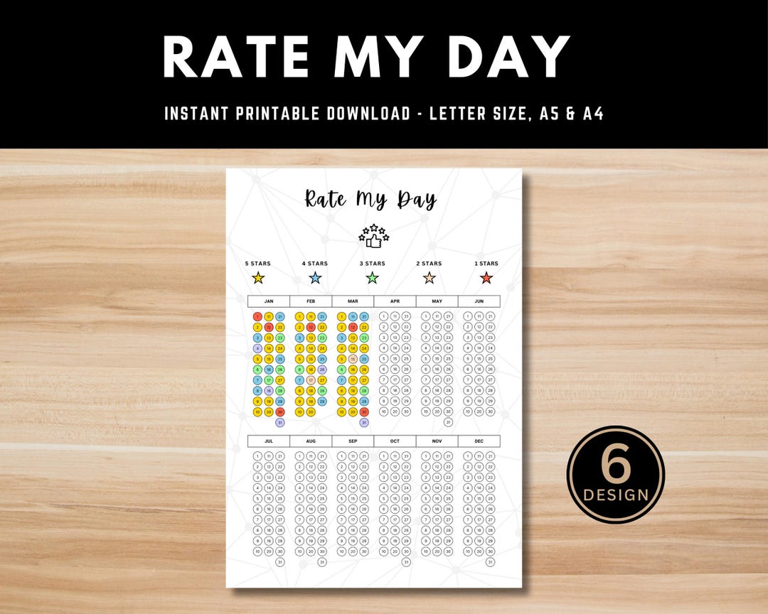 Rate My Day Tracker Yearly - Printable Mood and Daily Rating Tracker - Etsy