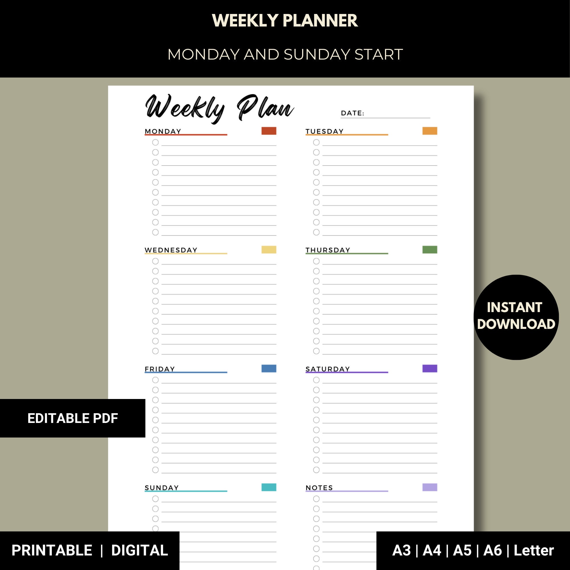 Editable Weekly Planner | Printable, Digital | Weekly Planner PDF ...