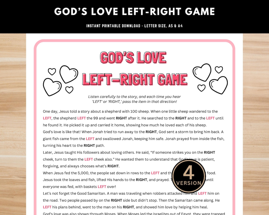 Gods Love Left Right Game - Printable Bible Activity for Sunday School ...