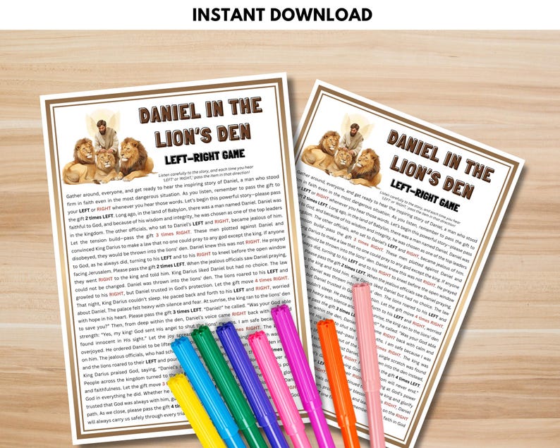 Left Right Game Printable Christian, Daniel Lions Den Bible Story Pass ...