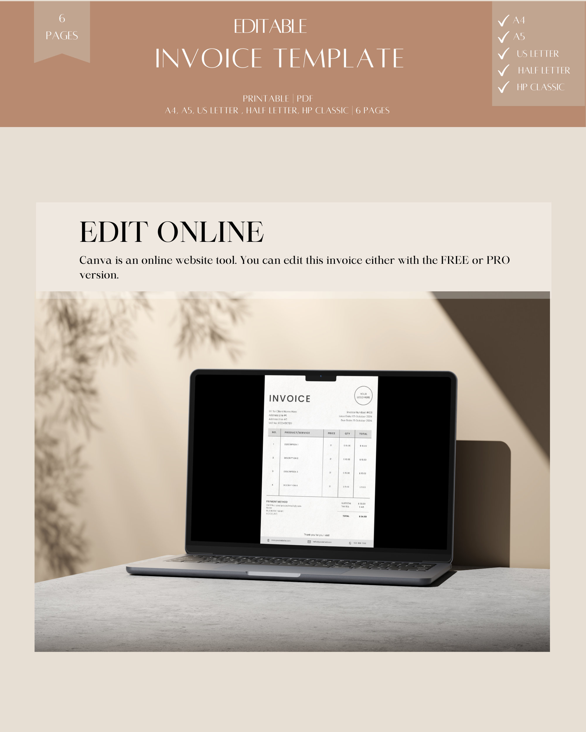 EDITABLE INVOICE TEMPLATE, Invoice Template for Small Business ...