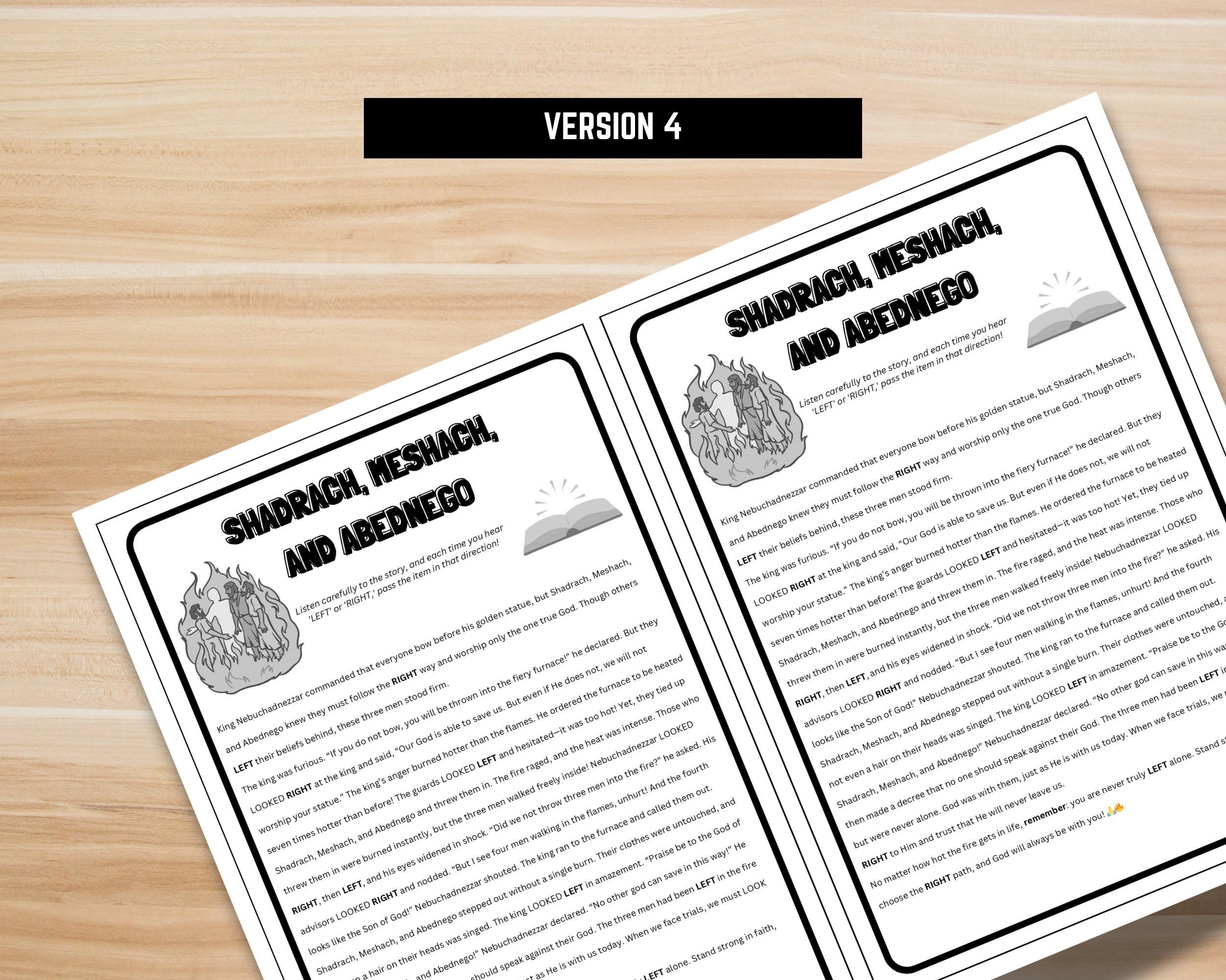 Shadrach Meshach Abednego Left Right Game, Bible Party Game, Church ...