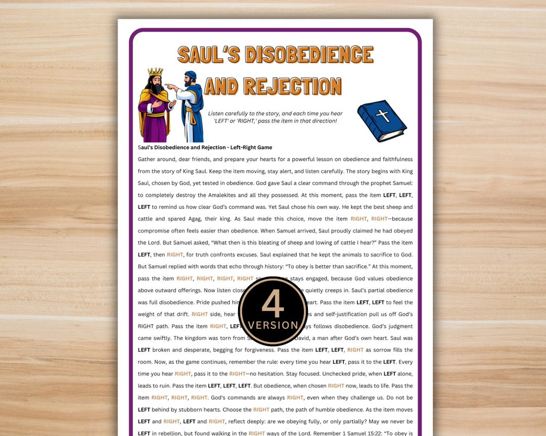 Saul's Disobedience Left-right Game - Printable Bible Activity for ...