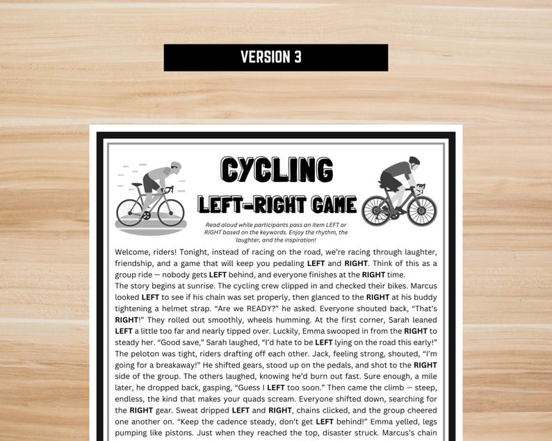 Cycling Party Left Right Game Printable – Pass the Gift Story, Bike ...